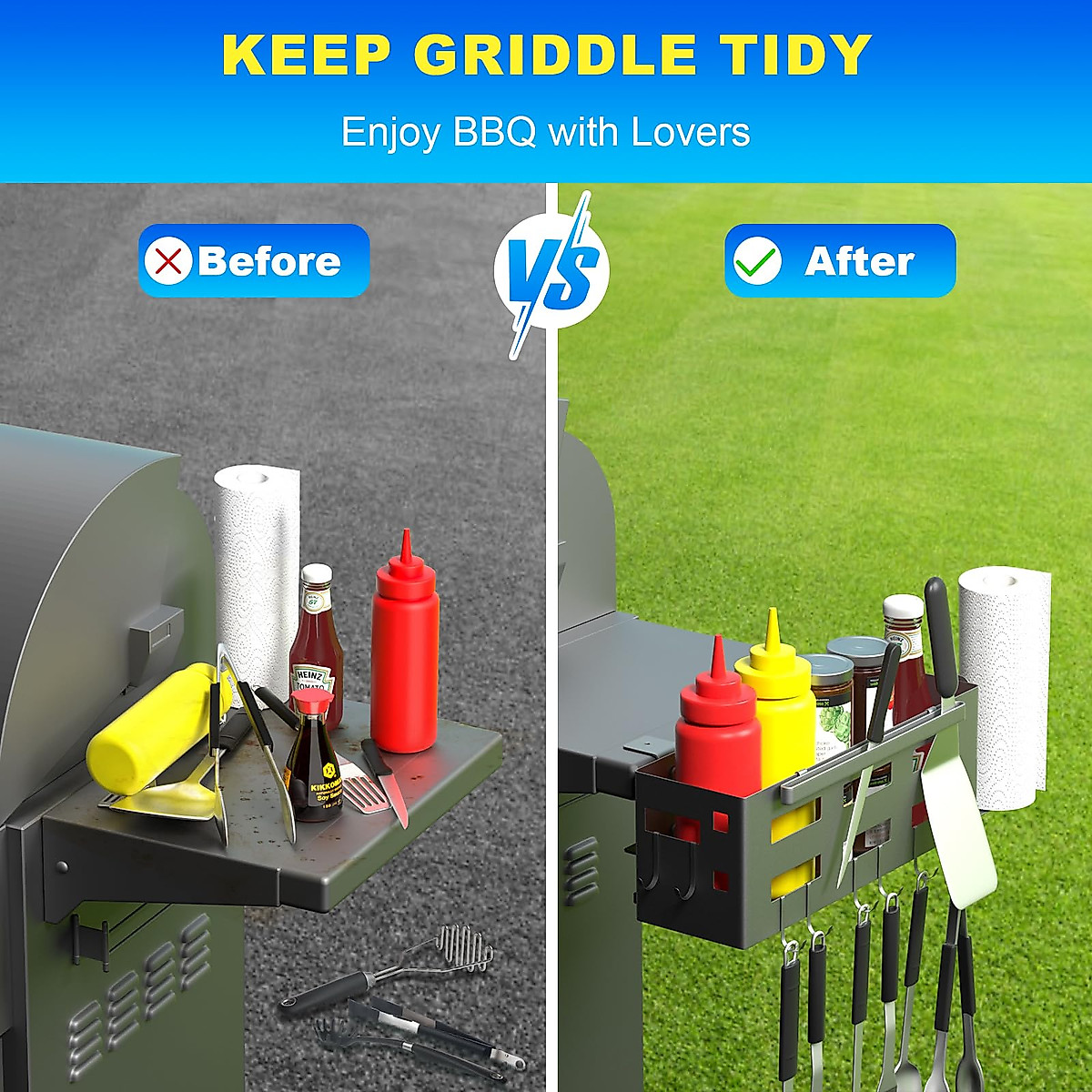 Hostaque Griddle Caddy for Blackstone 28'/36' Griddles, Space Saving BBQ Grill Accessories Storage Box, Outdoor Grill Tool Organizer with Tool Holder & Paper Towel Holder, Stainless Steel