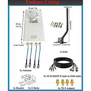 4x4 MIMO External Panel 5G 4G LTE Antennas/Directional Outdoor WiFi Antenna Long Range 698-4000 MHz for WiFi 5G 4G LTE Router &Hotspots(Full Kit)