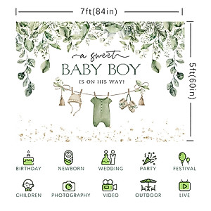 Rsuuinu Baby Shower Backdrop for Boys Greenery A Sweet Baby Boy is On The Way Photography Background Newborn Kids Boy Green Leaves Baby Shower Party Decorations Banner Supplies Photo Booth Props 7x5ft