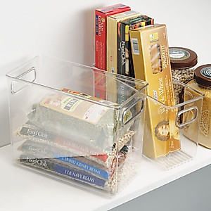 mDesign Plastic Tall Food Storage Organization Container Bin with Handles for Kitchen, Pantry, Cabinet, Fridge/Freezer, Countertop - Organizer for Snacks/Appliances, Ligne Collection, Clear