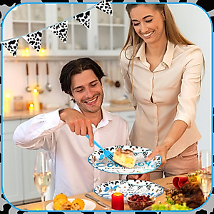 Sunnyray Cowboy Baby Shower Party Decorations Supplies Wild West Theme Party Tableware Set Western Rodeo Cow Country Party Dessert Plates Napkins Forks for 24 Guests Baby Shower Party