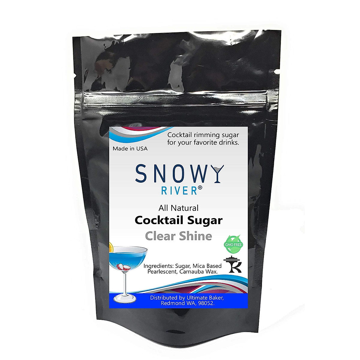 Snowy River Clear Cocktail Sugar - Kosher Certified Naturally Clear Cocktail Rimmer (4oz, Medium Crystal)