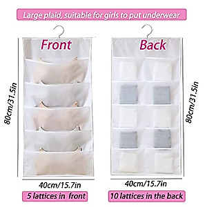 Anller Hanging Shelves, Dual Sided Wall Shelf Wardrobe Storage Bags, Closet Hanging Pockets with Rotating Metal Hanger, for Bra Socks Underwear Underpants, 2 Pack