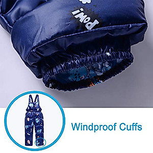 2 Piece Boys Winter Snowsuit, Kids Clothing Sets Girls Hooded Duck Down Jacket + Snow Bib Ski Pants Dinosaur Blue 4-5 Years