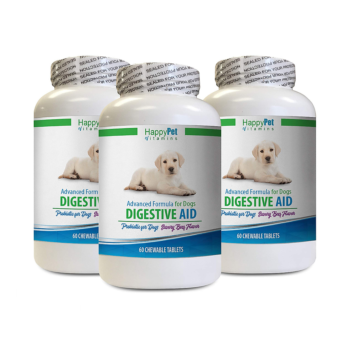 HAPPY PET VITAMINS LLC Dog Food for Upset Stomach - Dog Digestive AID - Natural PROBIOTIC and PREBIOTIC Blend - Optimal Gut and INTESTINE Health - Dog probiotic chewables - 3 Bottles (180 Treats)