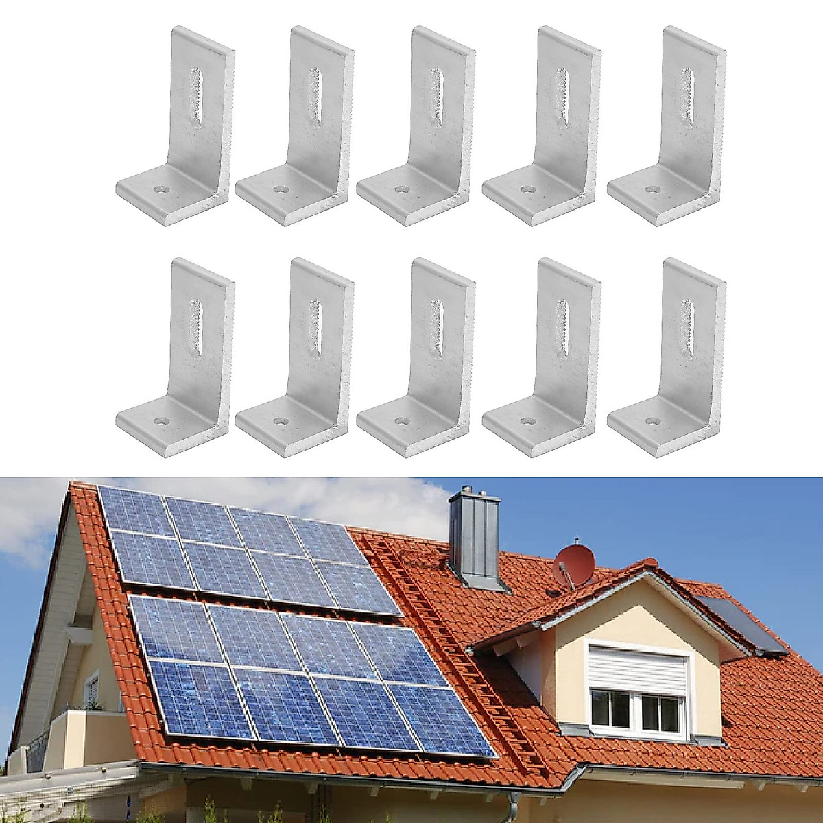 10Pcs Solar Mount L Foot Aluminum Alloy Panel Bracket, Windproof Waterproof Shockproof Glossy Finish, for Roof PV System