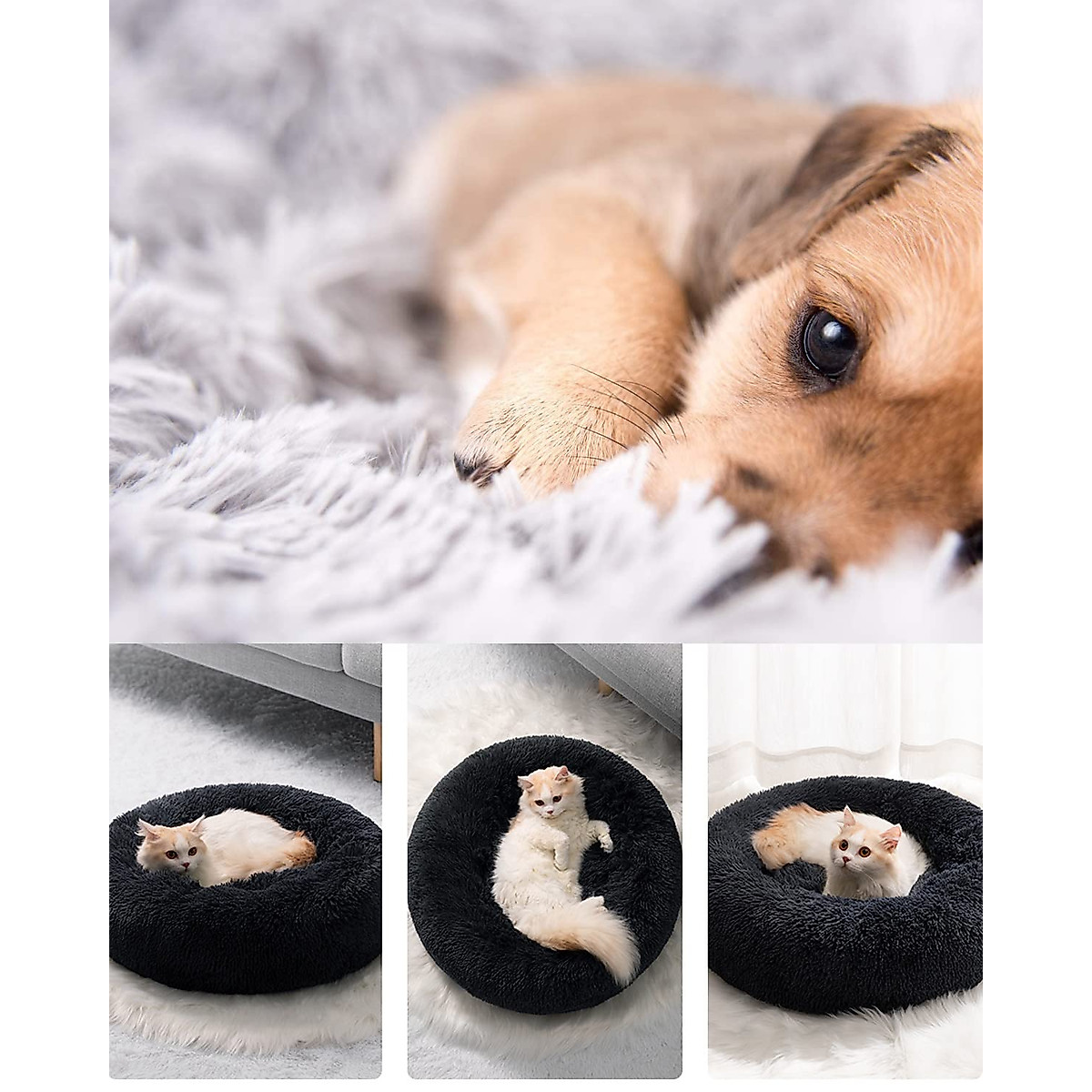 Donut Dog & Cat Bed - Premium Quality Plush Calming Anti-Anxiety Pet Cosy With Non-Slip Bottom, Washable for Small/Medium/Large Dogs (Color: Gradient Gr