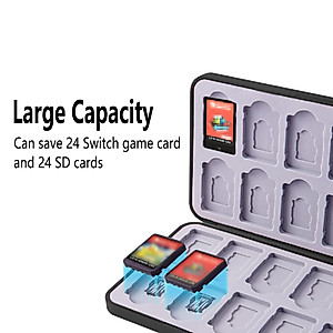 YUNKOZAND Switch Game Card Case Compatible with Switch/OLED/Lite,Portable Switch Game Holder with 24 Games Cartridge Slot&24 SD Card Storage, Travel Accessories Switch Game Case Blue