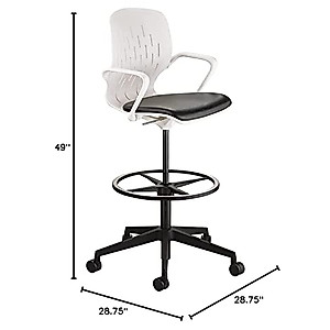 Safco Products Shell Extended Swivel Office Desk Computer Ergonomic Chair, Pneumatic Height Adjustable, White, Extended Height