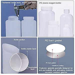 10Pcs 33.82oz/1000ml Plastic Bottles, Lab Cylindrical Chemical Reagent Bottle, Wide Mouth Laboratory Reagent Polyethylene Bottle Sample Sealing Liquid Storage Container for Food Store Translucent