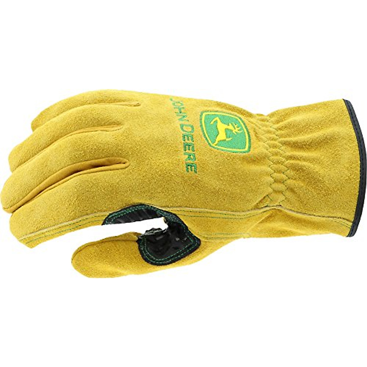 John Deere JD00004 Leather Gloves - Large Size Split Cowhide Work Gloves with Shirred Elastic Wrist. Hand Protection Wear,Gold