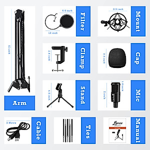 Lamoe USB Podcast Studio Condenser Mic, Recording Condenser Microphone kit with Boom Arm Sound Card 192KHZ/24Bit, Plug & Play Instrument Microphones for PC Karaoke YouTube Streaming Gaming-U188
