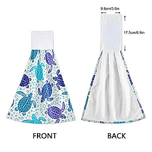 DIGTIA Summer Turtle Sea Hand Towel Kitchen 2 Pack Blue Sea Animal Bathroom Towels Tie Towel with Loop Fingertips Towel for Bathroom