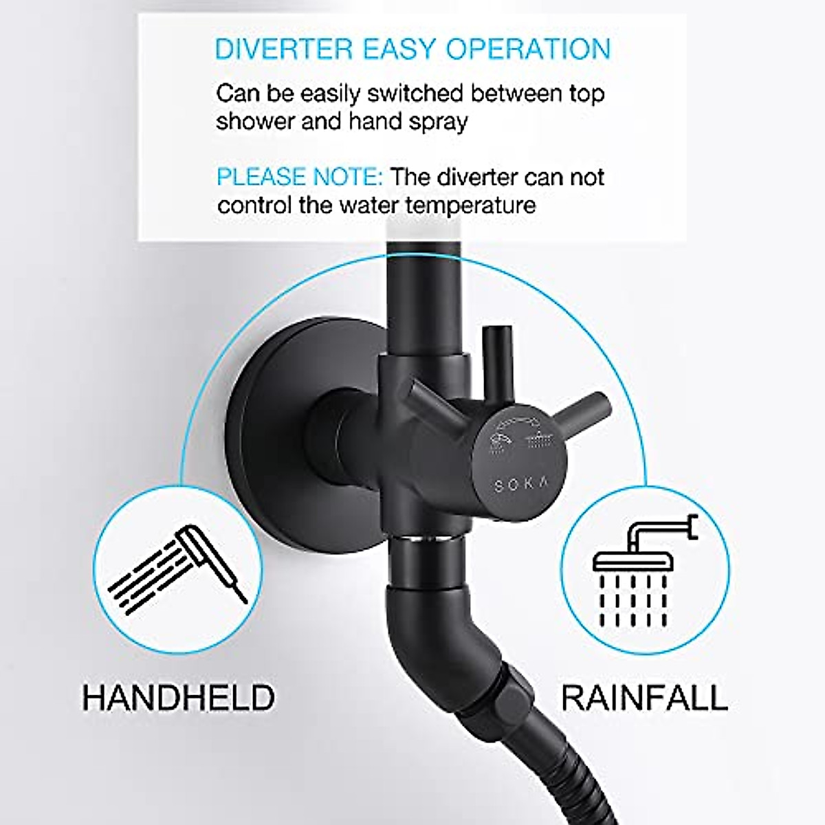 SOKA 9 Inch Rain Shower Head with Handheld Shower Head Bathroom Rain Shower System Dual Shower Combo 3-Setting Handheld Sprayer with Shower Hose Bathroom Shower Faucet Set with Slide Bar Matte Black