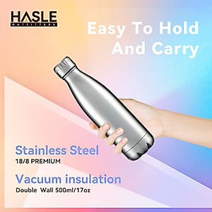 HASLE OUTFITTERS 17oz Stainless Steel Water Bottles, Vacuum Insulated Water Bottles Double Walled Reusable Metal Sports Water Bottles Keep Drinks Hot and Cold, Stainless, 1Pack