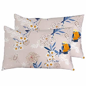 Pillowcase Set of 2 Vintage Bird Floral Flowers Branches Daisy Pink Beige Pillow Cover Pillow Sham for Long Pillow Standard Size 16X24 Inch