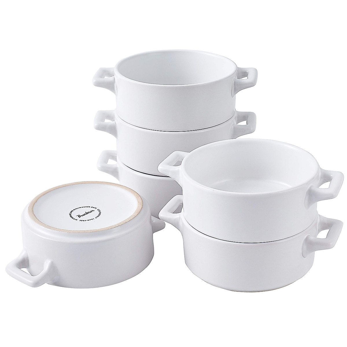 Bruntmor 6" Ceramic Plates Set of 4, Round Grey Ceramic Salad Plates For Kitchen Dish Plates, Ceramic Dinnerware appetizer Plates with handle,Serving Platter for sushi and Sizzling