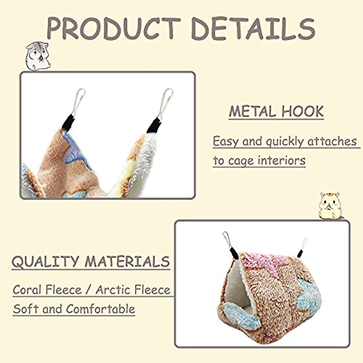 BISOZER 3 Pieces Small Pet Cage Hammock Set, Small Animals Cage Hammock Hanging Tunnel Rat House Sugar Glider Cage Accessories Set for Ferret Hamster Rat Toys Playing Sleeping (g)