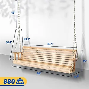 VINGLI Heavy Duty 880 LBS Patio Porch Swing Outdoor PU Painting, Hanging Chair with Adjustable Secure Chains, Finished Outdoor Bench Tree Swing for Yard | Garden | Lawn | Balcony (4 FT, Natural)