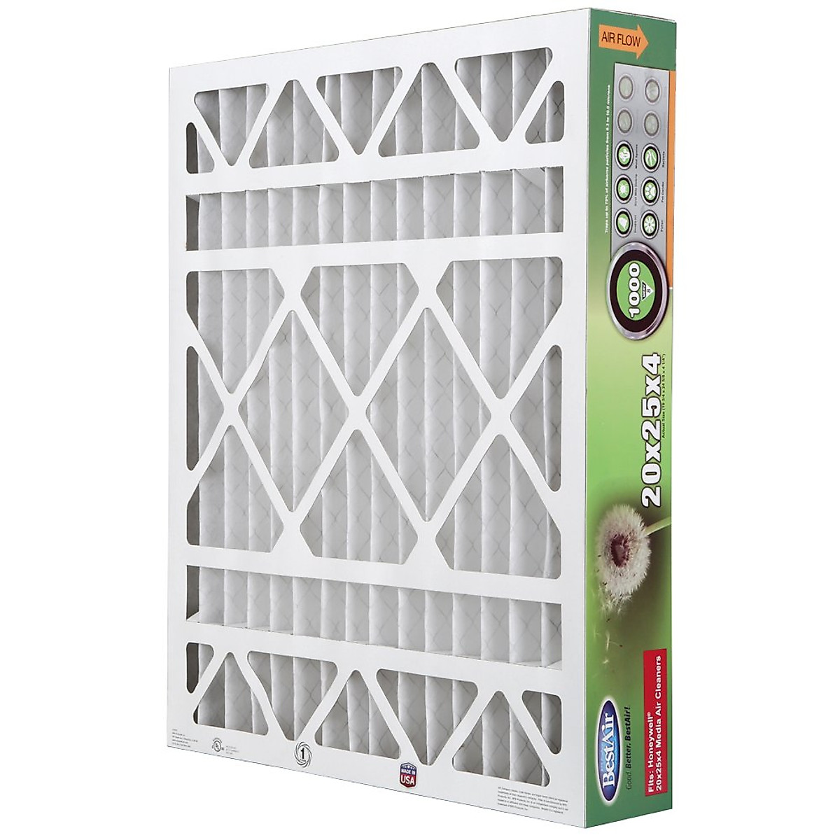 BestAir HW2025-8R AC Furnace Air Filter, 20" x 25" x 4", MERV 8, Removes Allergens & Contaminants, Fits 100%, For Honeywell Models, 1 Count (Pack of 1)
