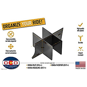 Vehicle OCD - Center Console Organizer for Honda Pilot (2016-2022) / Honda Ridgeline (2017-2023) / Honda Passport (2019-2023) - Made in USA