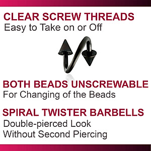 bodyjewellery 14G 14 Gauge 1.6mm 3/8 Inch 10mm Black surgical steel eyebrow lip bars ear tragus Twist rings spiral Barbells ABQZ Piercing