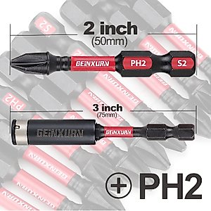 Geinxurn Impact Tough #2 Phillips 2 in. Insert Driver Bits,50Pack PH2 Screwdriver Bits Set with 1Pcs Impact Bit Holder,Bulk