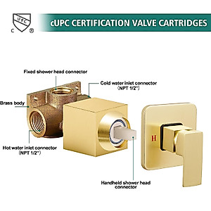 Hoimpro Adjustable Extension Shower Arm Shower System with 8 Inch Rain Shower Head Wall Mounted Shower Kit, Bathroom Rainfall Shower Faucet Fixture Combo Set with Rough-in Valve Body, Brushed Gold