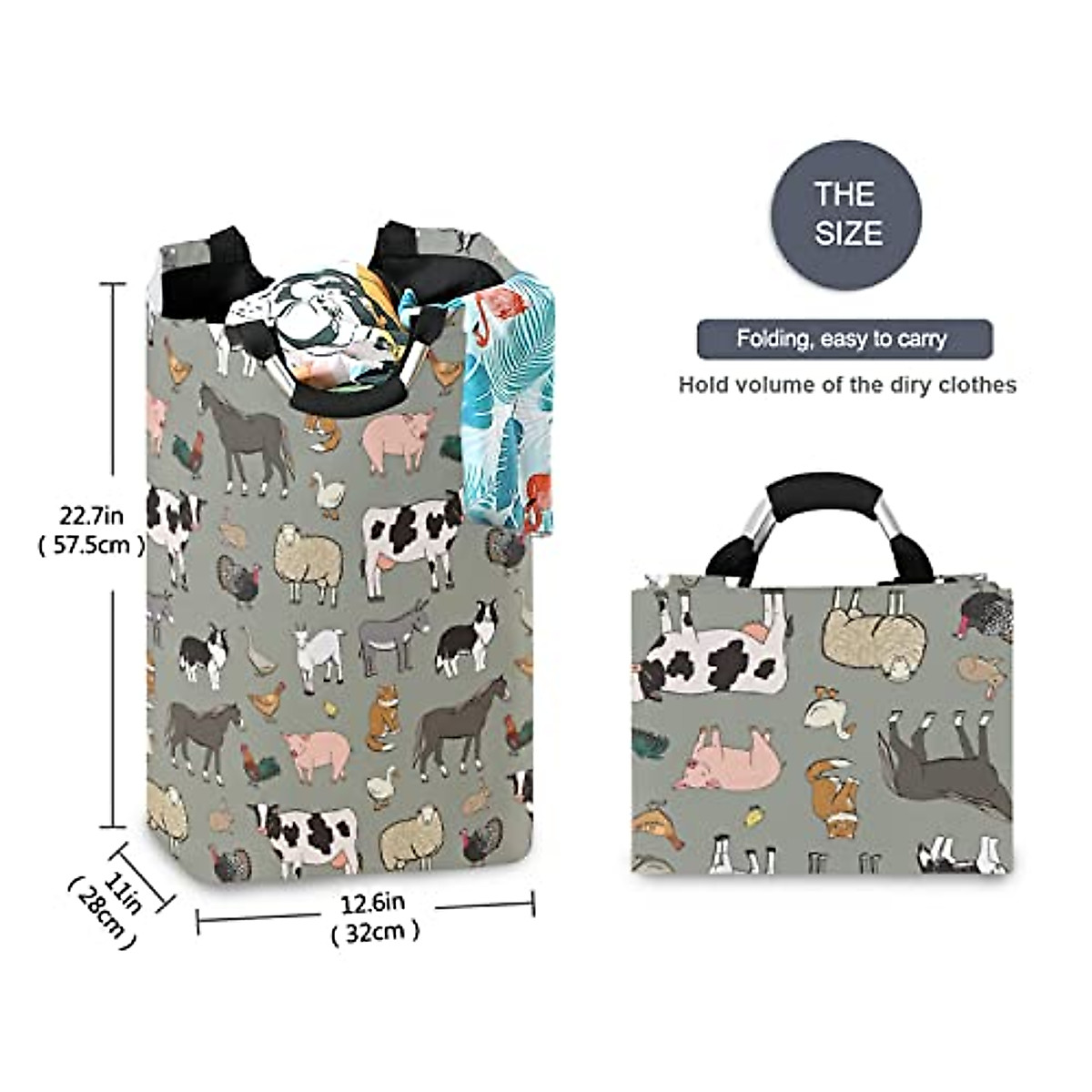 xigua Farm Animals Pattern Laundry Basket Waterproof Clothes Hamper Collapsible Durable Dirty Clothes Large Storage Laundry Organizer