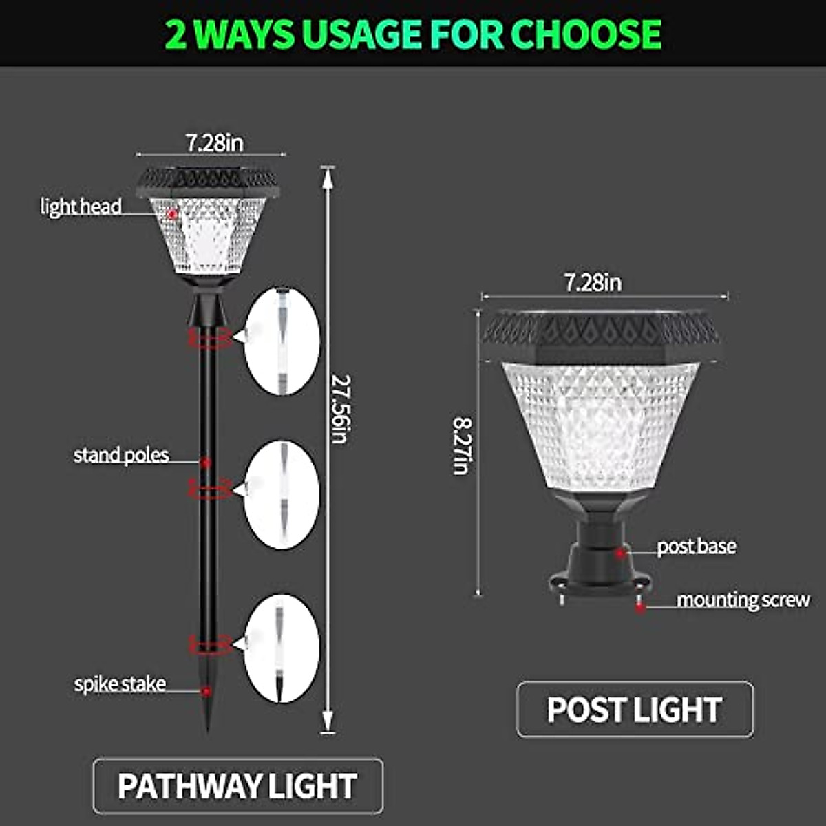 Gefolly Solar Pathway Lights Outdoor, Solar Post Lights IP66 Waterproof with 13 Color Lighting Modes, Solar Path Lights, Solar Powered Garden Lights for Yard, Walkway, Lawn Decorative -2 Pack