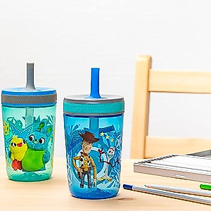 Zak Designs Kelso 15 oz Tumbler Set (Toy Story 4 - Woody & Buzz 2pc Set) Toddlers Cup Non-BPA Leak-Proof Screw-On Lid with Straw Made of Durable Plastic and Silicone, Perfect Baby Cup Bundle for Kids