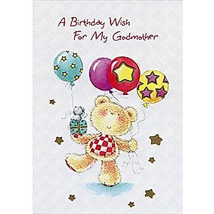 Designer Greetings Bear with 4 Balloons Juvenile Birthday Card for Godmother