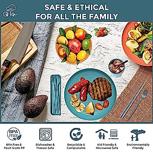 48 Pcs Wheat Straw Dinnerware Sets for 6- Unbreakable Dinnerware Set with Large Plates, Bowl and Cup Set -BPA Free, Lightweight, Microwave Safe Wheat Straw Plates and Bowls Sets, RV Camping Dishes Set