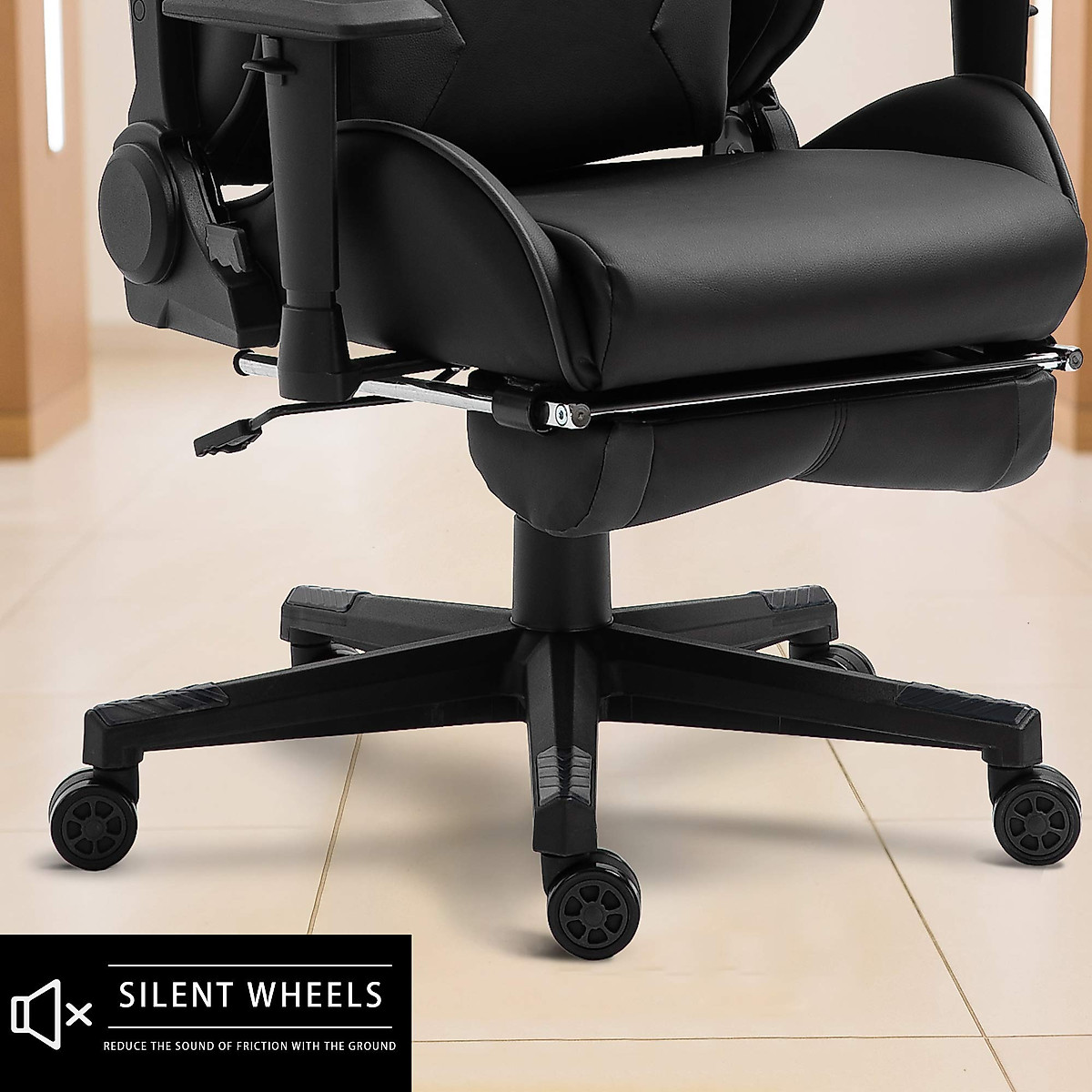 TIANSHU Office Chair Wheels,Universal Gaming Chair Casters Heavy Duty Office Chair Replacement Parts Rubber Desk Chair Caster Wheels for Wood & Hardwood Floors Set of 5, Black