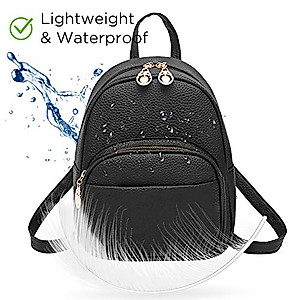 Small Leather Backpack Mini Cute Casual Daypack Fashion Zippered Pockets Crossbody Bags for Women Girl (Black)