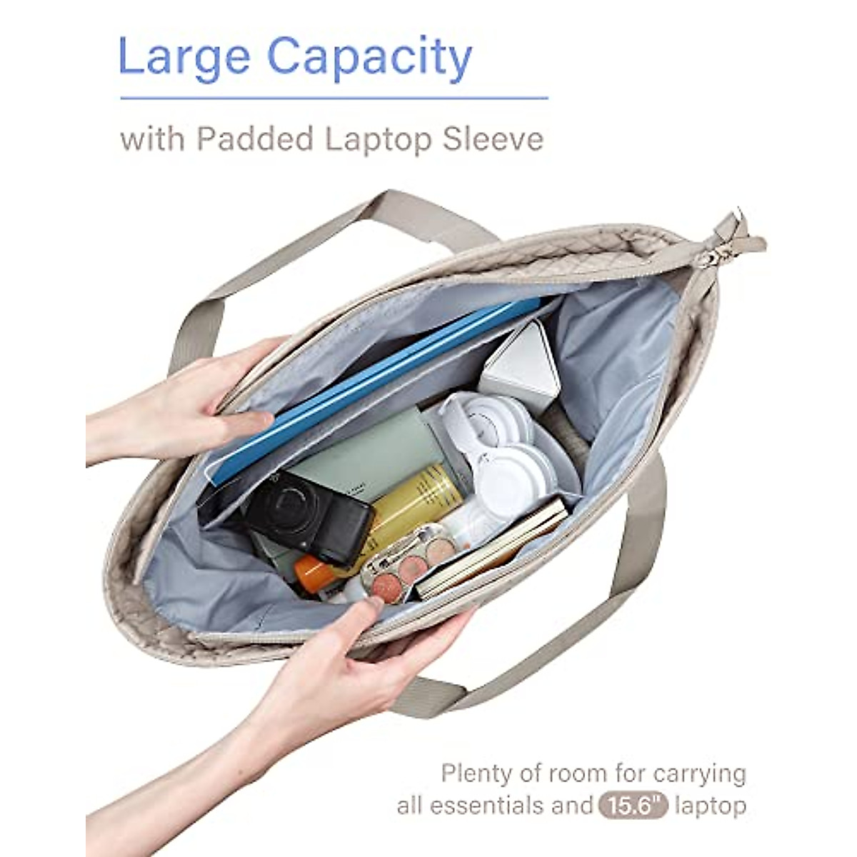 BAGSMART Quilted Tote Bag, Top Handle Handbags for Women, Shoulder Bag, Durable Carry Handles, Machine Washable, 25L Large Hobo Bag for Work, Travel