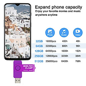 32GB USB Type-C Flash Drive, BorlterClamp USB C 3.0 Jump Drive Memory Stick Dual Port for Android Smartphones Samsung Galaxy S10/S9/S8/Note 9, LG, Huawei, Tablets & Computer (Purple)