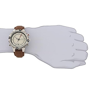 Timex Men's T2N721 Intelligent Quartz Compass Tide Temperature Silver Case Brown Strap Watch