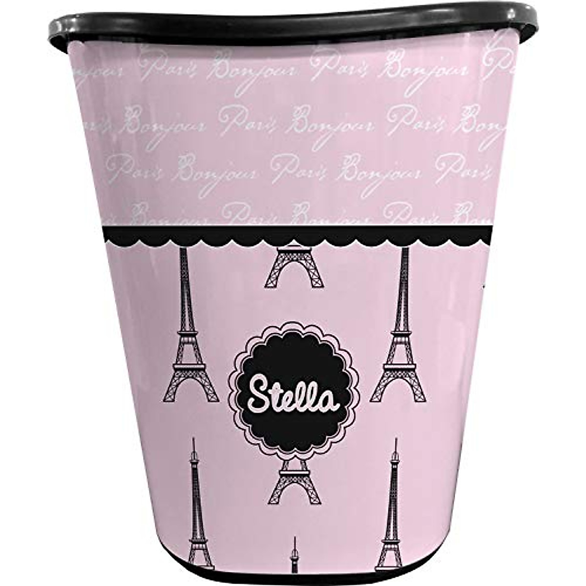 RNK Shops Paris & Eiffel Tower Waste Basket - Single Sided (Black) (Personalized)