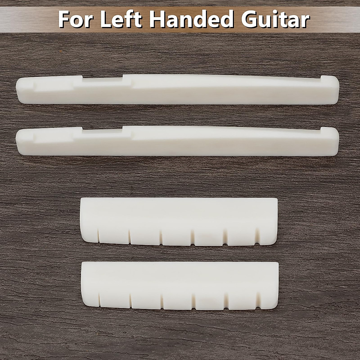 For a Left Handed Guitar - 2 Sets 4pcs 6 String Acoustic Guitar Bone Bridge Saddle and Nut Made of Real Bone by Blisstime