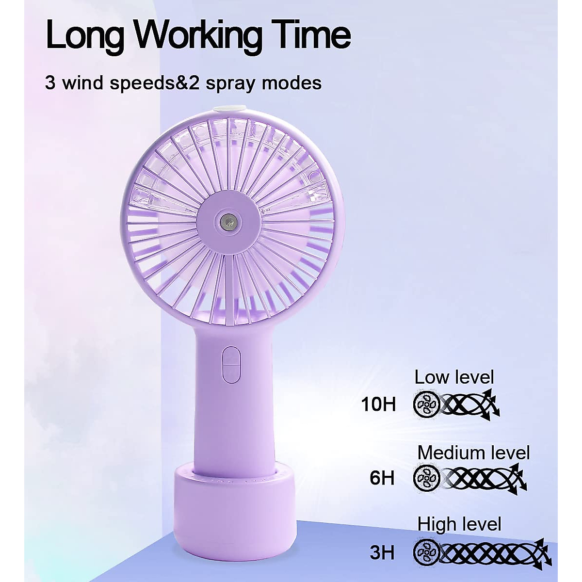 Portable Hand held Misting Fan, Small Personal USB Rechargeable Battery Operated Spray Fan Mister with 20ml Water Tank Mist Lash Fan Quiet 3 Speed Strong Cooling Wind for Travel Office Outdoors purple