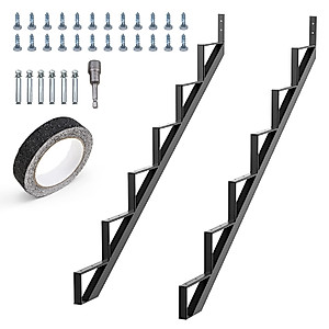Doniks Steel Stair Step Riser -6 Step for Deck Height 49.4 Inches Metal Stair Stringer Step Stringer Support Connector Frame Hanger Bracket