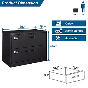 PEUKC 2 Drawer File Cabinet, Lateral Filing Cabinets for Home Office, Office Storage Drawers with Lock, Hanging Files Legal/Letter A4 Size (Assemble Required,Black)