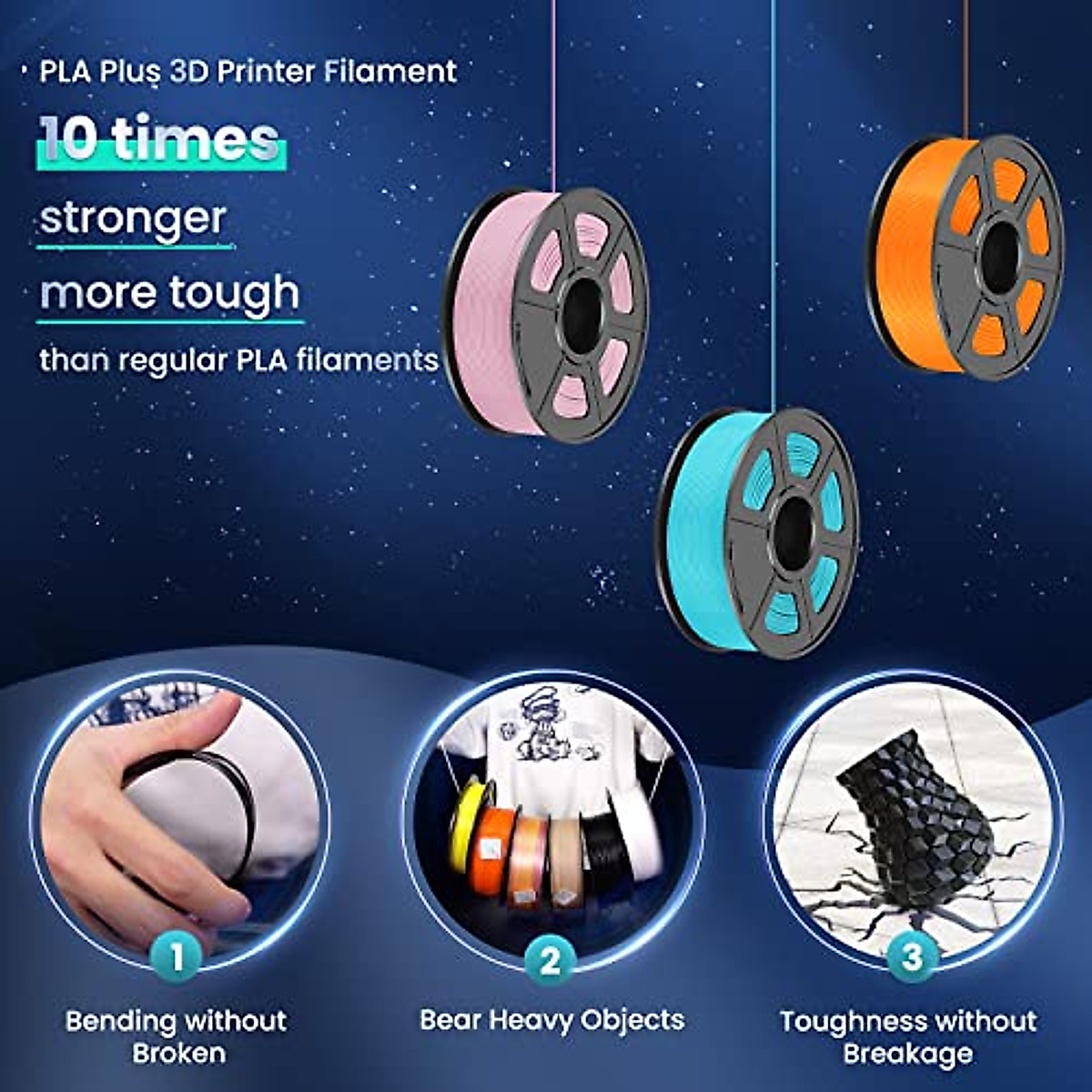 SUNLU 3D Printer Filament PLA Plus 1.75mm, SUNLU Neatly Wound PLA Filament 1.75mm PRO, PLA+ Filament for Most FDM 3D Printer, Dimensional Accuracy +/- 0.02 mm, 1 kg Spool(2.2lbs), Black