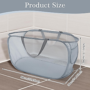 Sturdy Mesh Laundry Basket Pop Up Laundry Hamper with Handles Foldable Laundry Hamper Side Pocket Horizontal Popup Mesh Hamper Bag Removable Clothes Storage Bin for College Drom Bathroom Travel
