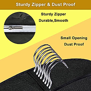 65" Garment Bags for hanging clothes, 4" Gussetes, Clear Moth Proof Suit Bag for Closet Storage or travel, Plastic Protector for wedding dress, long gowns, dance costumes, Sweaters, Shirts, Jackets,Coat, 5 Packs, Black