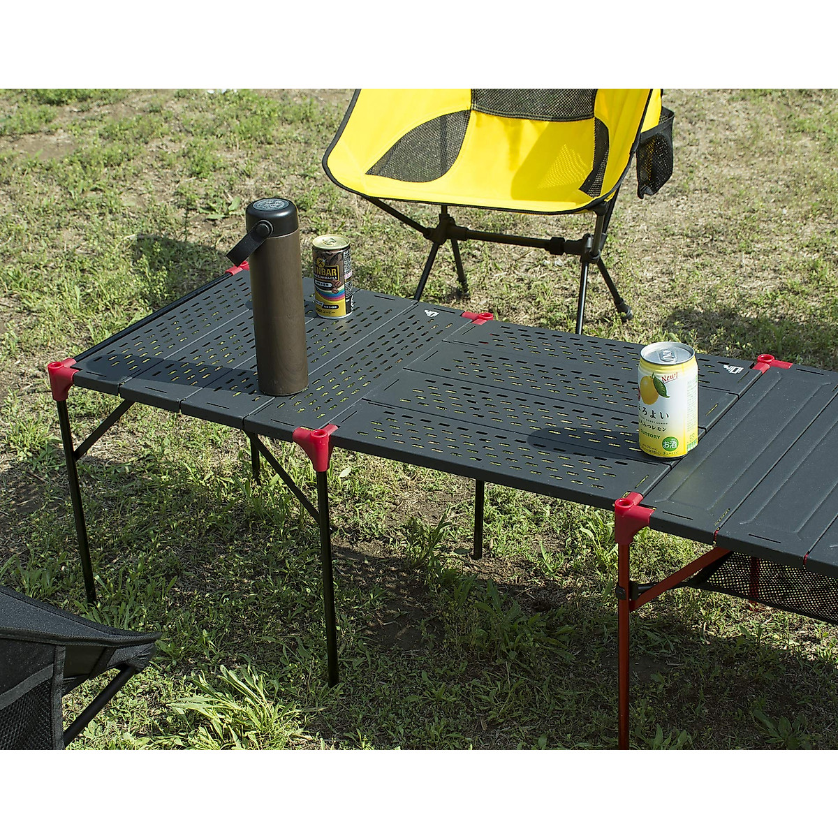 iClimb Extendable Folding Table Large Tabletop Area Ultralight Compact with Hollow Out Tabletop for Camping Backpacking Beach Concert BBQ Party, Three Size (Black - S + Hanger)