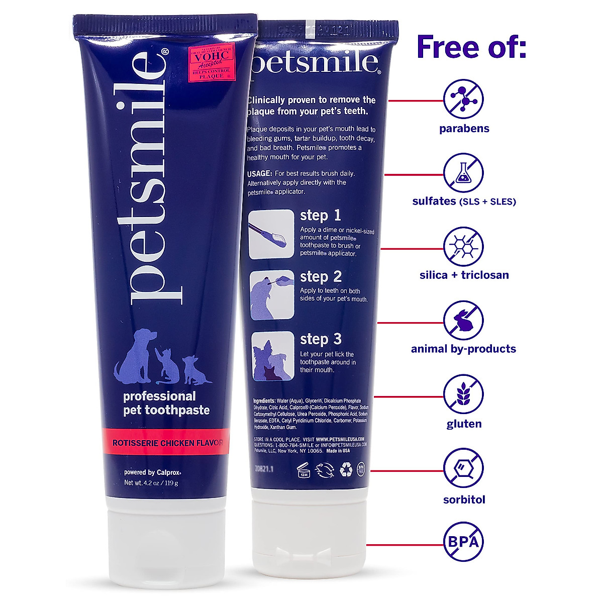 Petsmile Professional Pet Toothpaste - Cat & Dog Teeth Cleaning Supplies - Controls Plaque, Tartar, & Bad Breath - VOHC Accepted Toothpaste - Pet Dental Care Essentials (Rotisserie Chicken, 2.5 Oz)