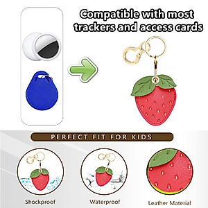 BORKUANA Leather Keychain Holder Case Compatible with Apple AirTag, Cute Protective Air Tag Cover With Keychain Ring, Anti-Scratch Finder GPS Tracker Case for Wallet Keys(strawberry-B)