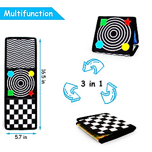 teytoy 3-in-1 Tummy Time Mat & Pillow & Mirror Black and White High Contrast Tummy Time Toys with 3 Teethers for Newborn Infant Baby Toys 0 3 6 9 12 Months Easter Gifts